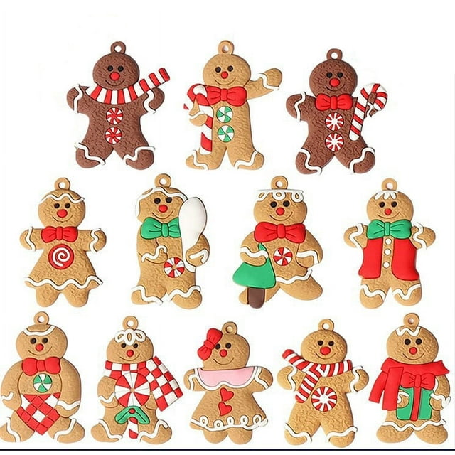 Waldeal 12pcs Gingerbread Man Ornaments for Christmas Tree, Assorted ...