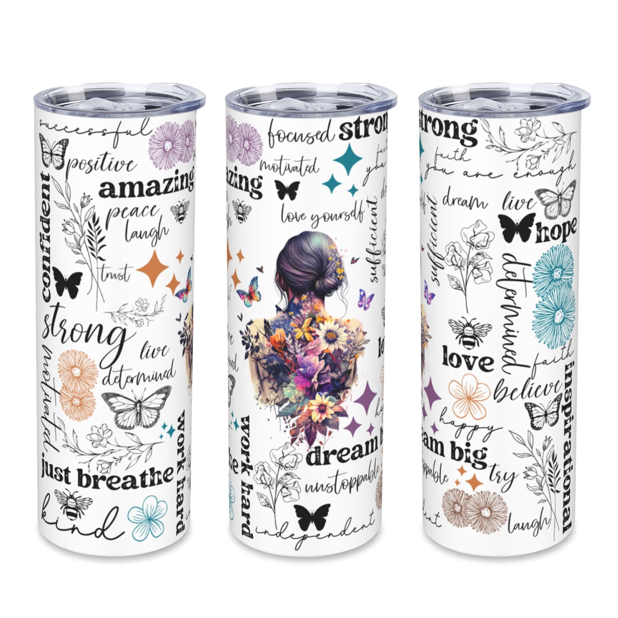 Waldeal Positive Affirmation Skinny Tumbler With Lid Stainless Steel