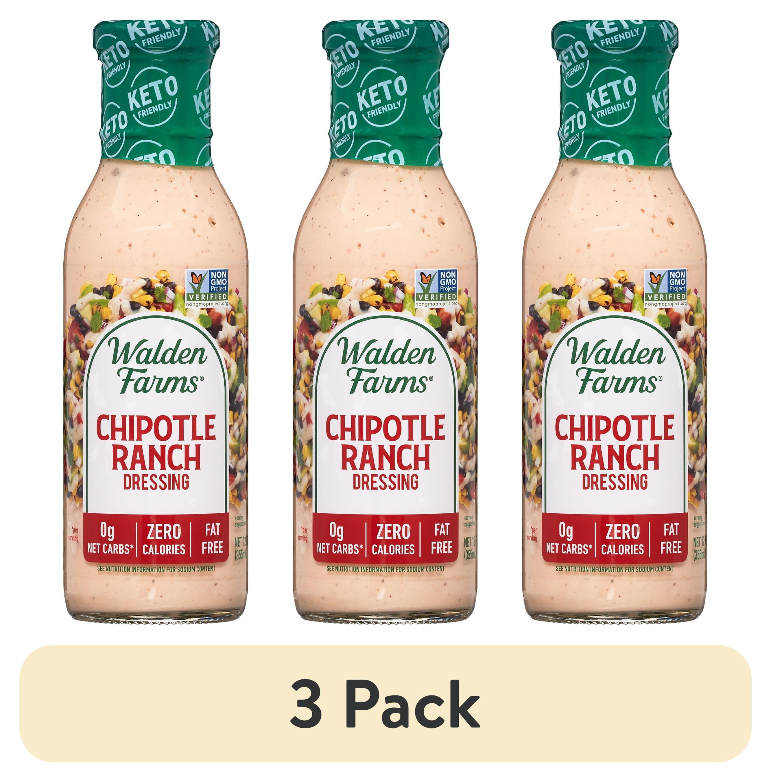 (3 pack) Walden Farms Chipotle Ranch Dressing, 12 oz. Bottle, Fresh and ...