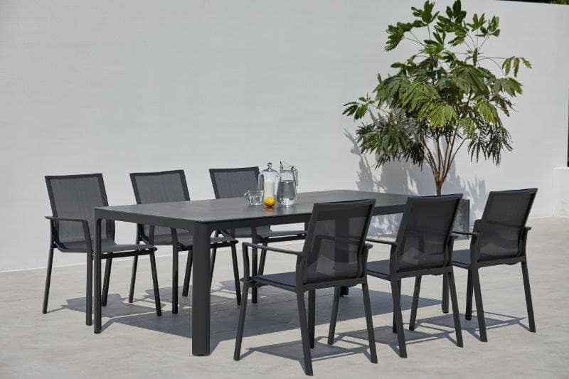 Waldorf 7pc Dining Set with Tribeca with Ceramic Glass Table Top 6- Giardino Dining Chairs 1 ...