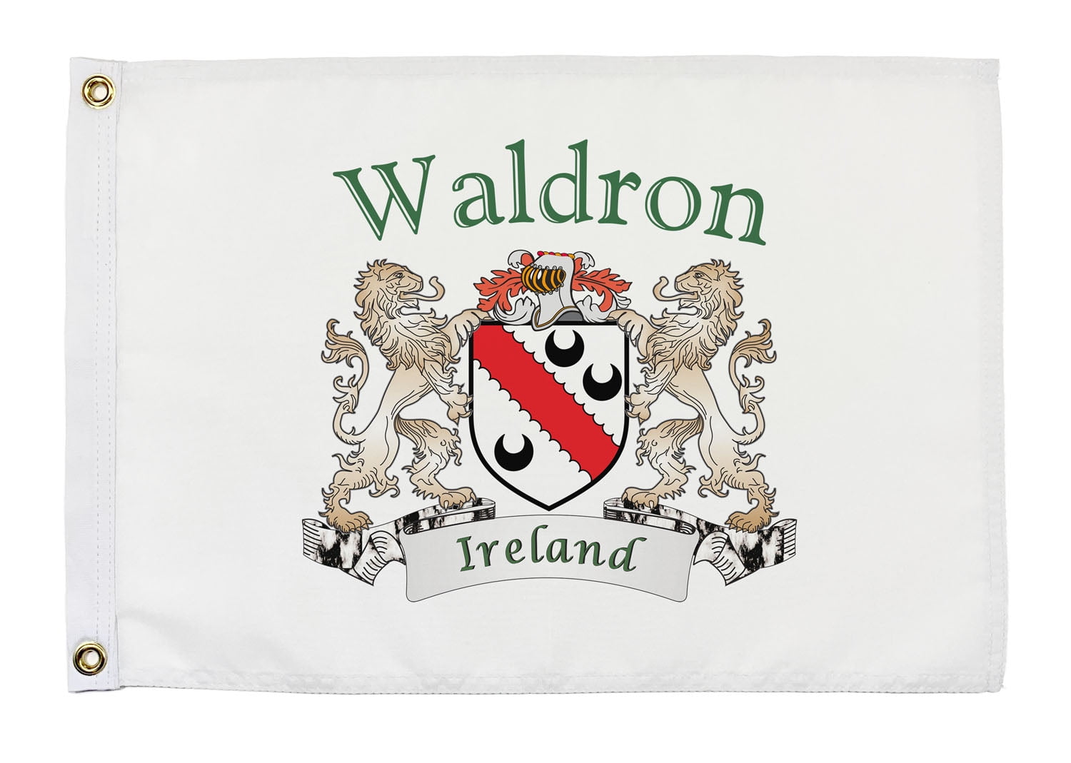Waldron Irish Coat of Arms Small White Flag - 16"x10.5" inches ...