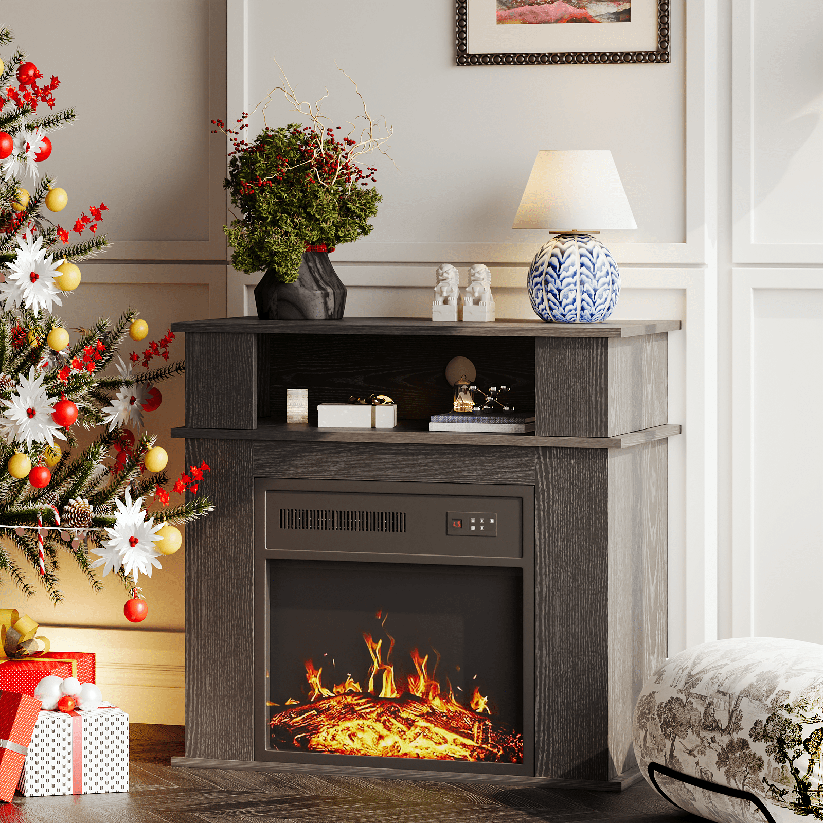 Waleaf 28" Electric Fireplace with Mantel Wooden Surround Freestanding ...