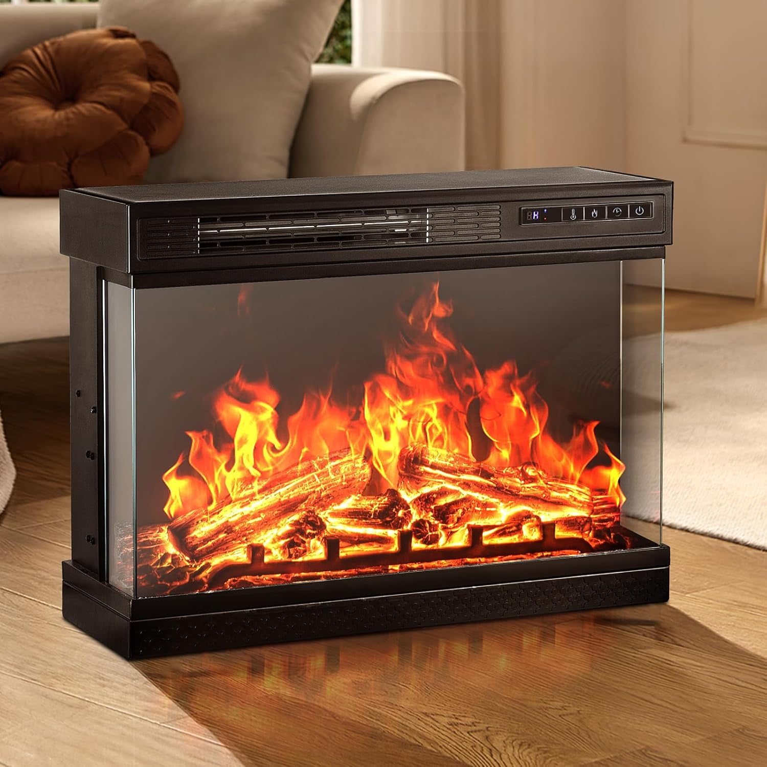Waleaf 24 inch 3-Sided Glass Electric Fireplace Insert, Freestanding ...
