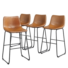 26 Inch Industrial Faux Leather Bar Stools Set of 2 with Metal Legs and ...