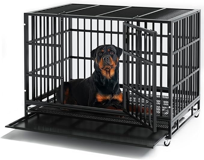 Waleaf 48 inch Heavy Duty Dog Crate, Indestructible Dog Cage Kennel for ...