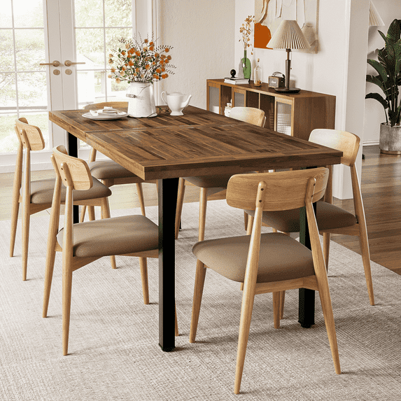 Waleaf 69" Acacia Wood Dining Table Set for 6-8 Person, Natural Stained ...