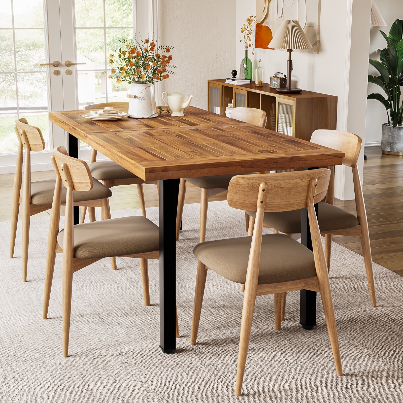 Waleaf 69" Acacia Wood Dining Table Set for 6-8 Person, Natural Indoor ...