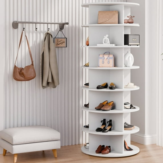 Waleaf 7 Tier Rotating Shoe Rack, 360Â° Spinning Display Shelf, White ...
