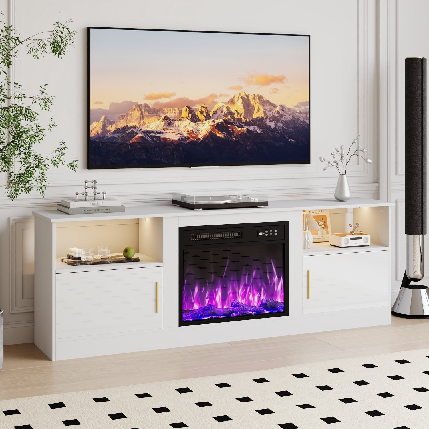 Waleaf 70" Fireplace TV Stand with 23" Electric Fireplace, LED Lighted ...