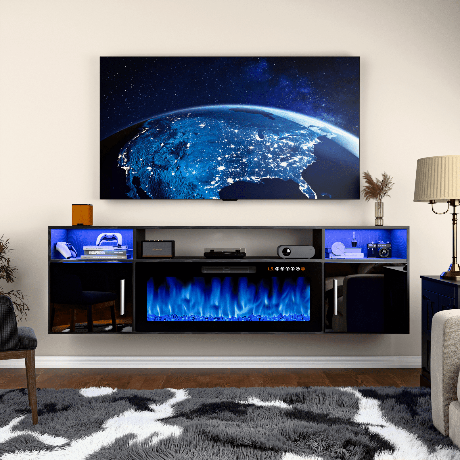 Waleaf 70'' Floating Fireplace TV Stand for TVs up to 80'', Wall ...