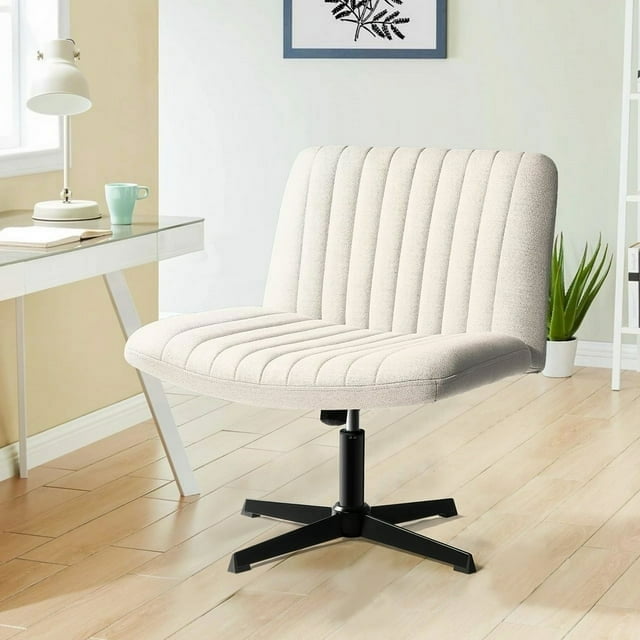 Waleaf Armless Office Desk Chair No Wheels,Fabric Padded Criss Cross ...