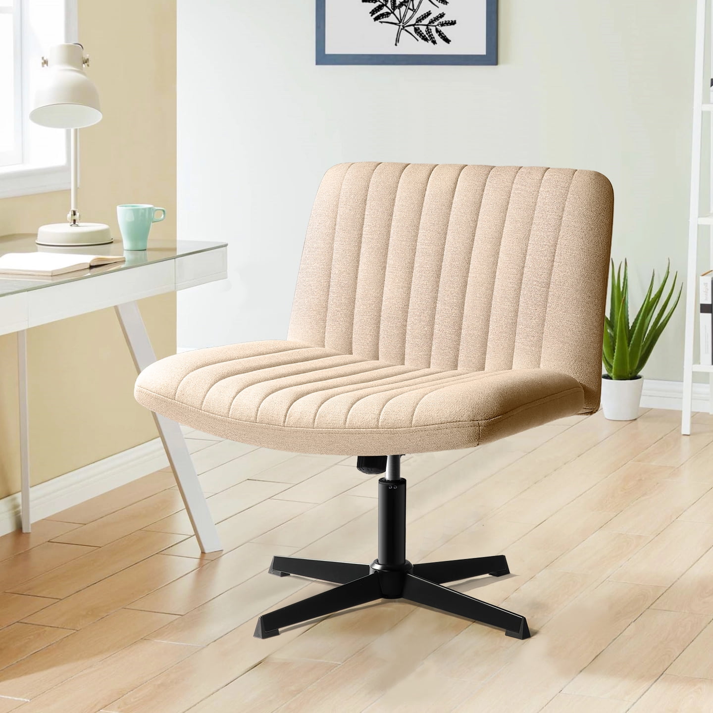 Waleaf Armless Office Desk Chair No Wheels,Fabric Padded Modern Swivel ...