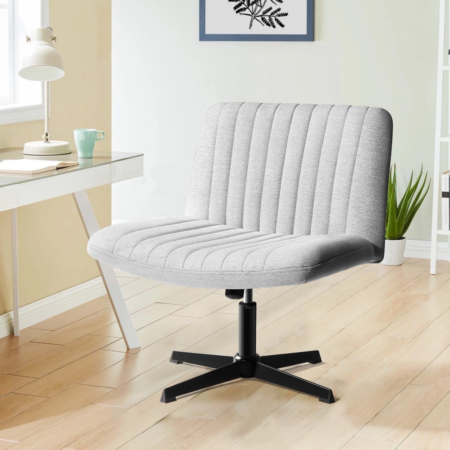 Waleaf Armless Office Desk Chair, No Wheels, Fabric Padded, Modern ...