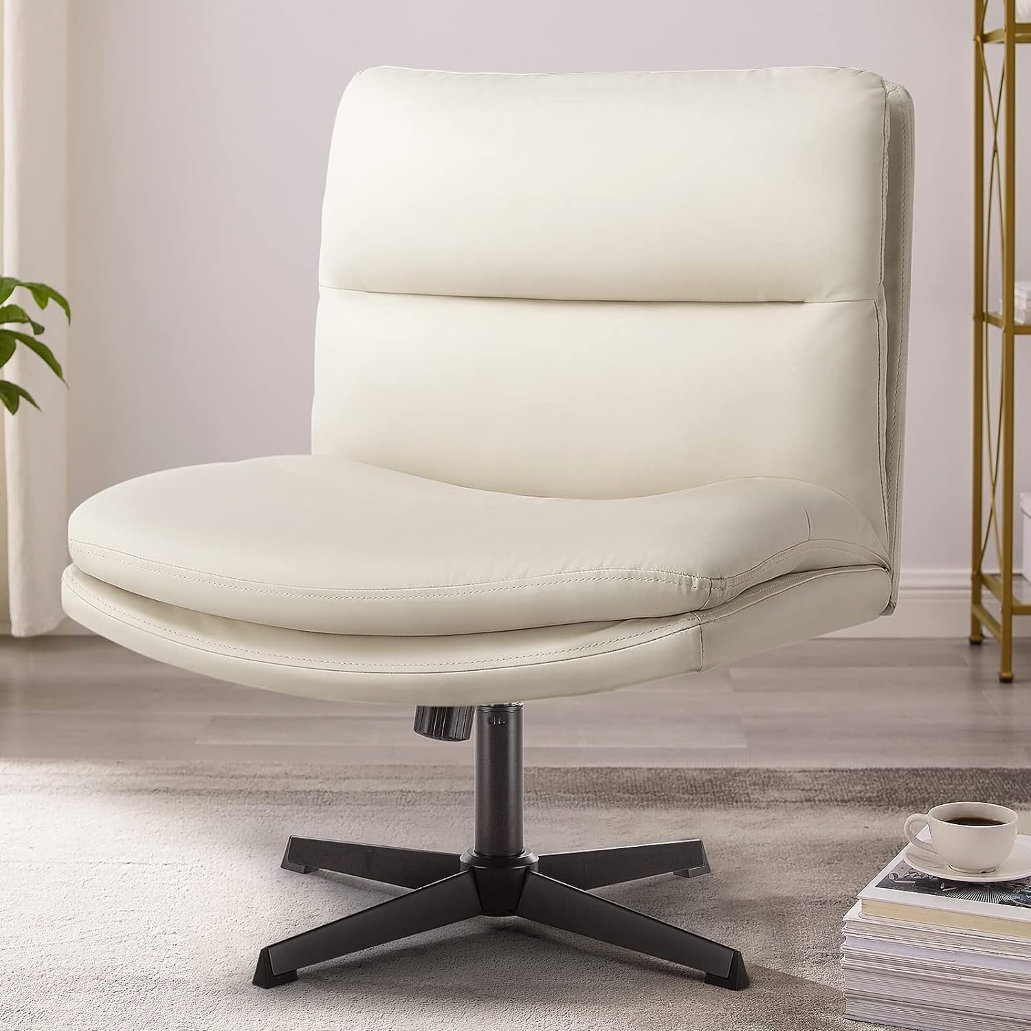 Waleaf Stylish & Wide Home Office Desk Chair, Armless with PU Padded ...