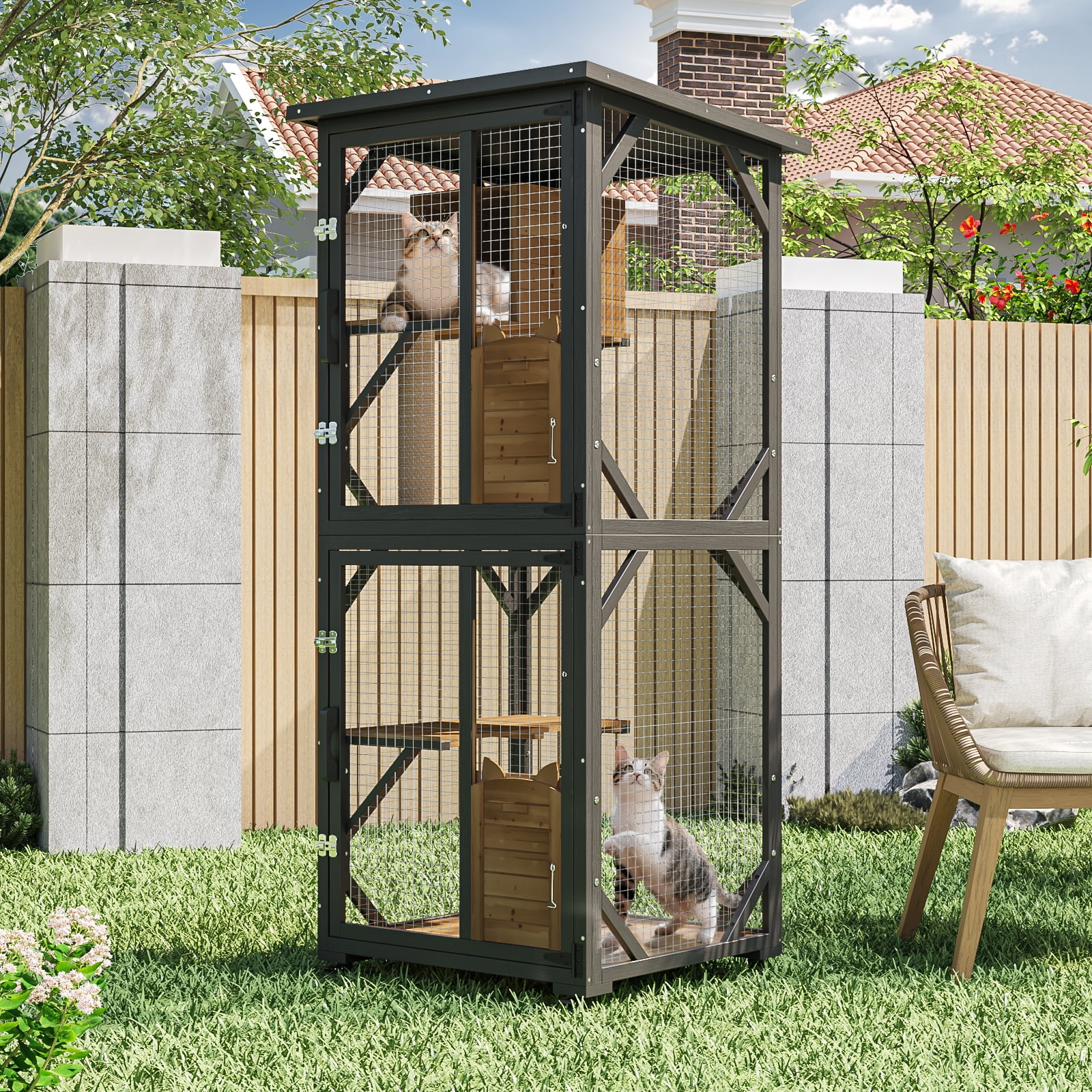 Waleaf Catio Outdoor Cat Enclosures, 4 Tiers Outdoor/Indoor Cat House ...