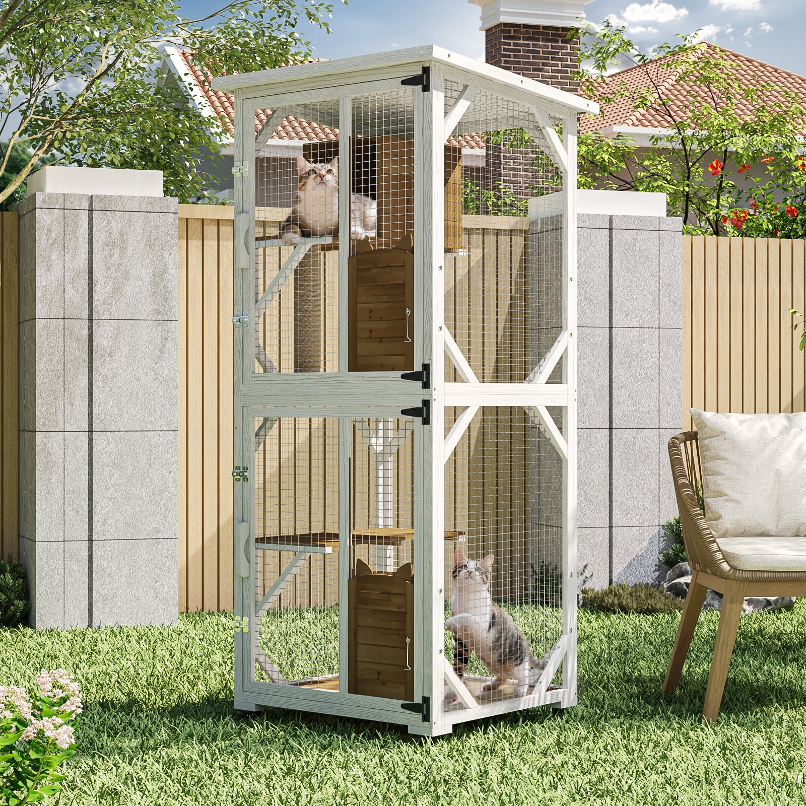 Waleaf Catio Outdoor Cat Enclosures, 4 Tiers Outdoor/Indoor Cat House ...