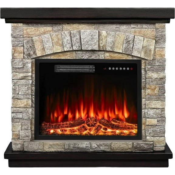 43 Inch Electric Fireplace Heater with Mantel and Stacked Stone ...