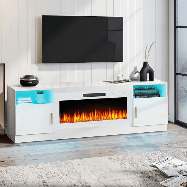 Waleaf Fireplace tv Stand with 36 inch Fireplace Up to 80" TVs,LED ...