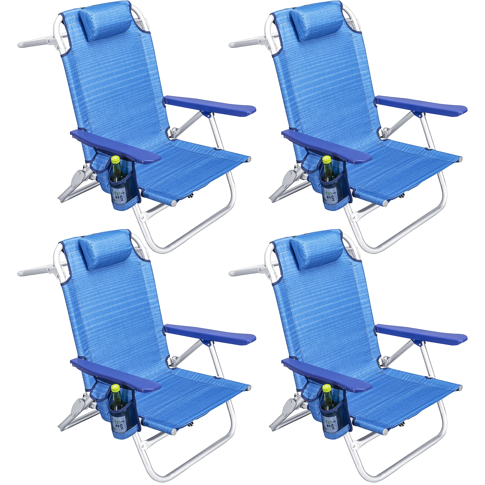 Waleaf Adjustable Backrest Beach Chair with Cup Holder- Set of 2, Blue ...