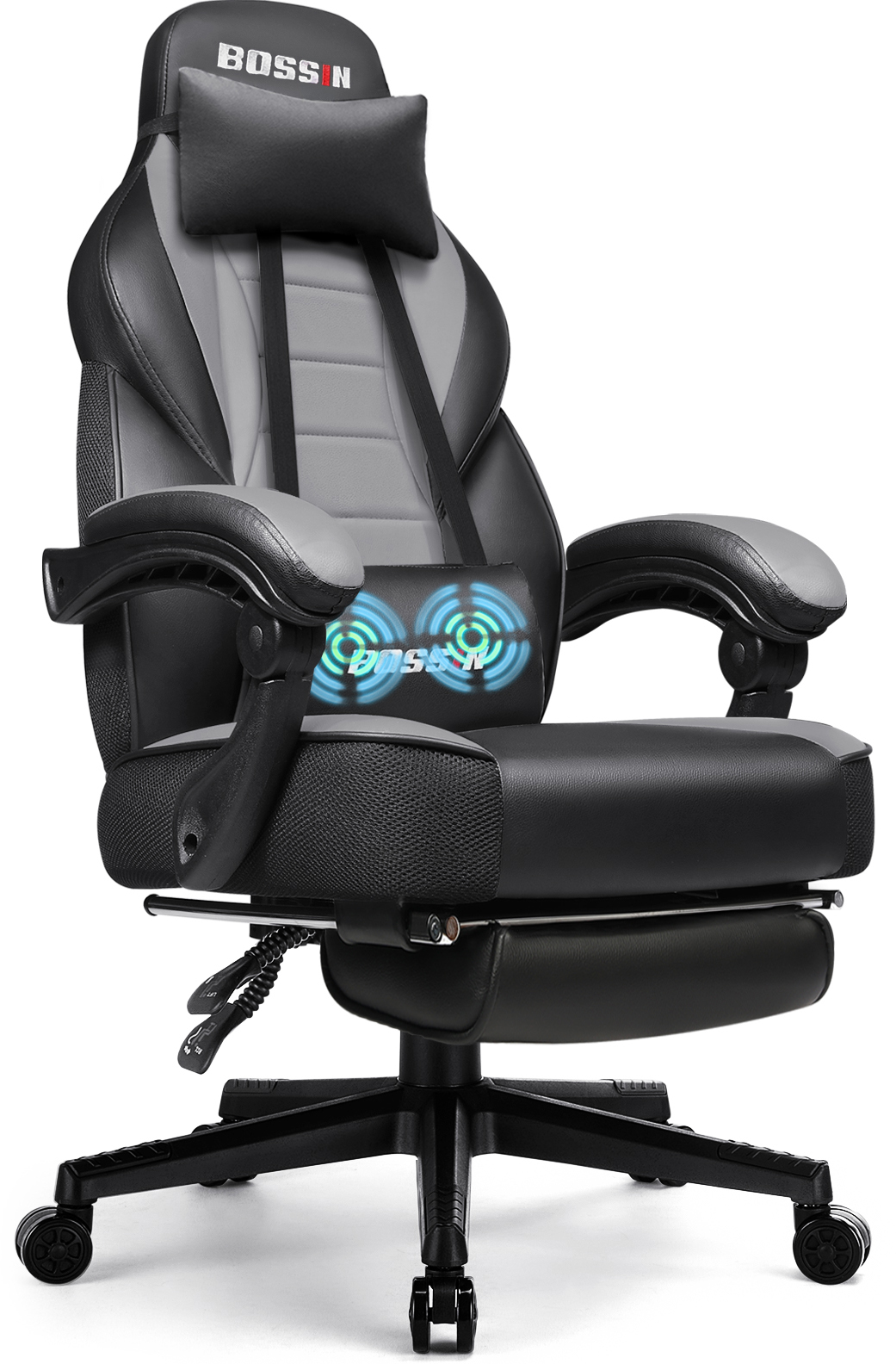 Lacoo PU Leather Gaming Chair Massage Ergonomic Gamer Chair Height ...