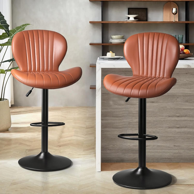 Waleaf Modern Adjustable Bar Stools Set of 2, Faux Leather Upholstered ...