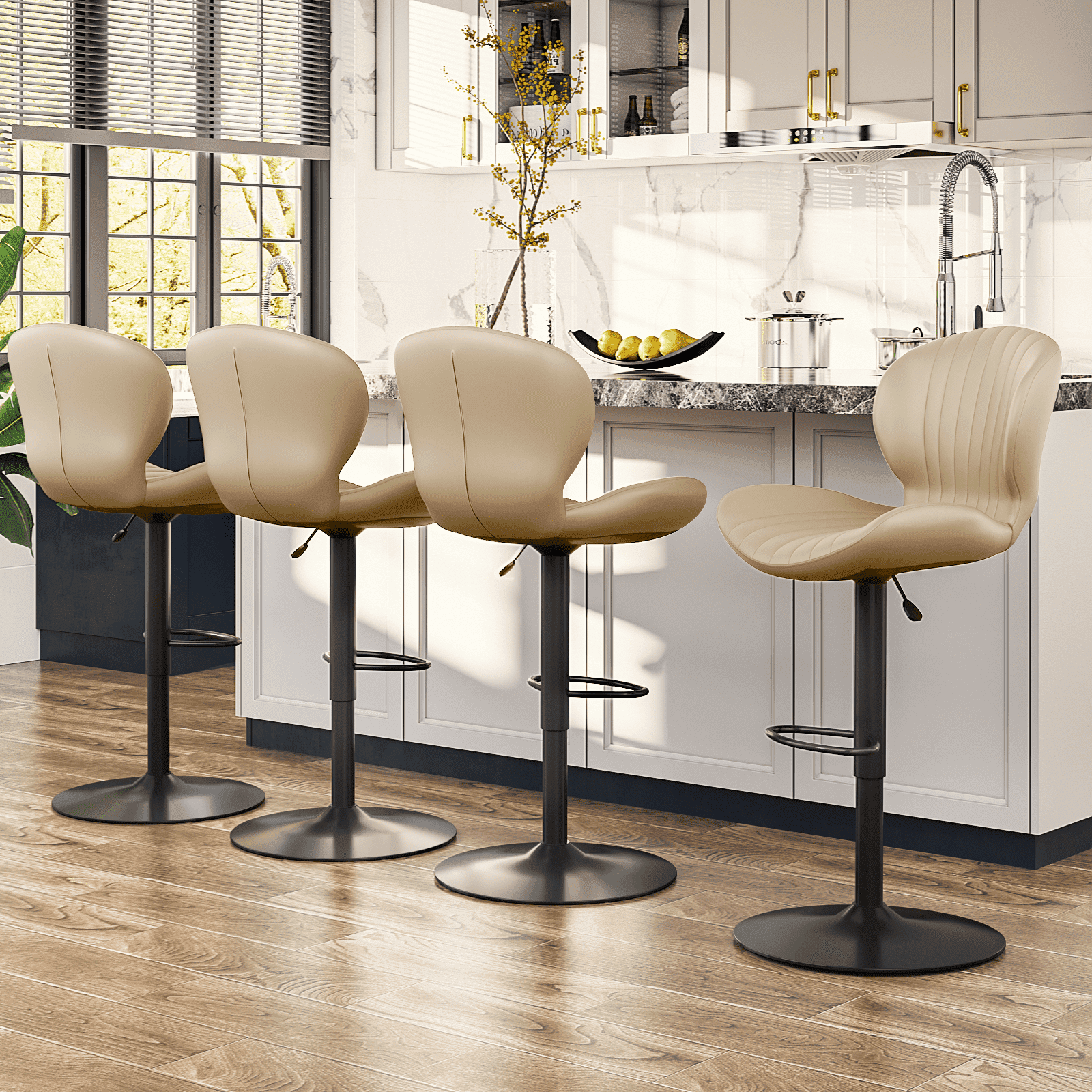 Waleaf Modern Adjustable Bar Stools Set of 2, Faux Leather Upholstered ...
