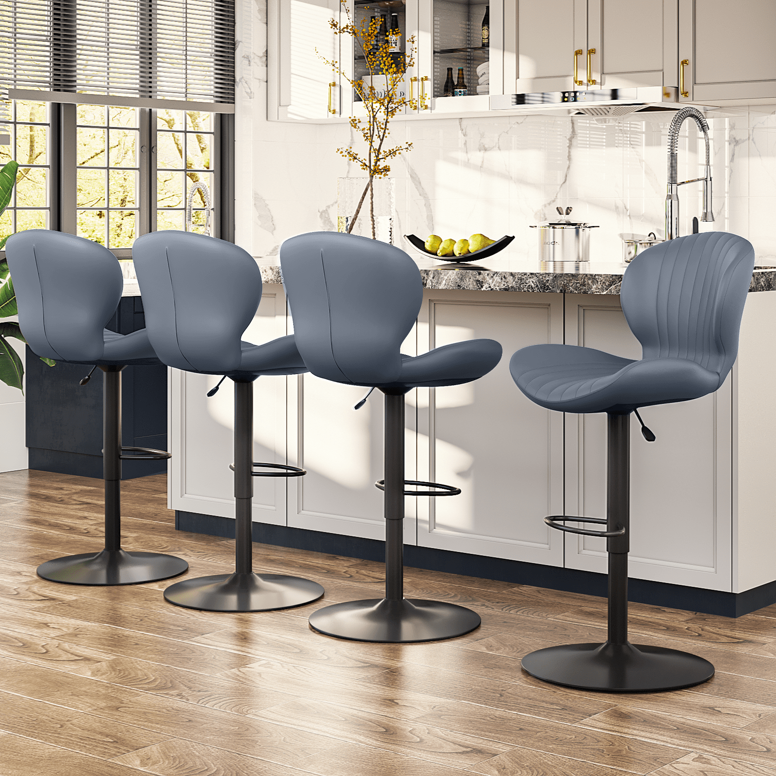 Waleaf Modern Adjustable Bar Stools Set of 4, Faux Leather Upholstered ...