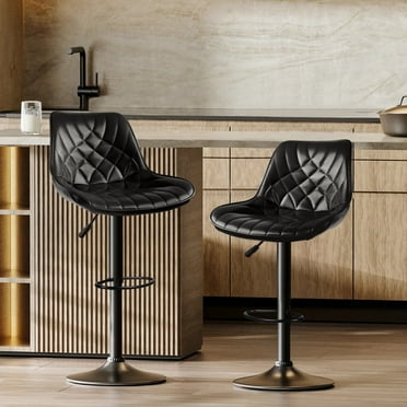 SOPTY Adjustable Bar Stools Set of 2, Modern Swivel PU Leather Airlift ...