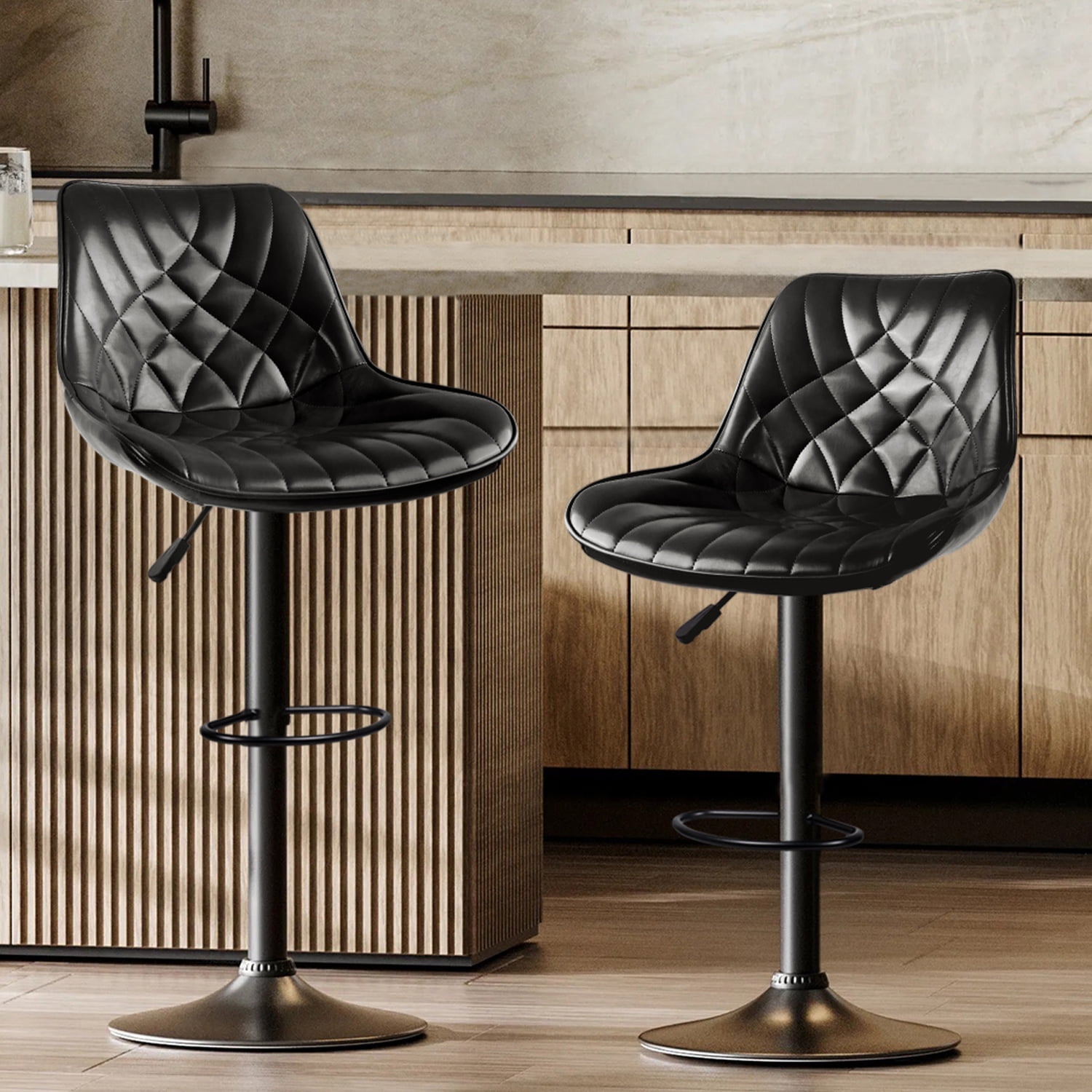 Waleaf Modern Bar Stools, Adjustable Swivel Stools with Backrest, PU ...