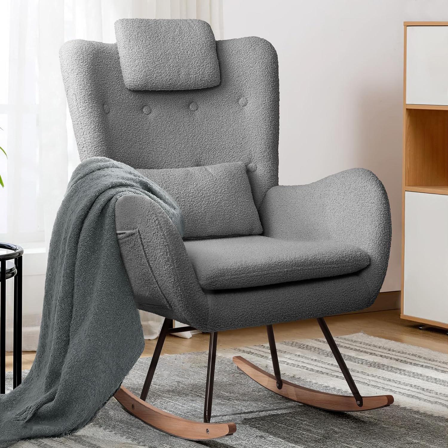 PAPROOS Modern Teddy Fabric Rocking Chair, Accent Rocker Chair with ...