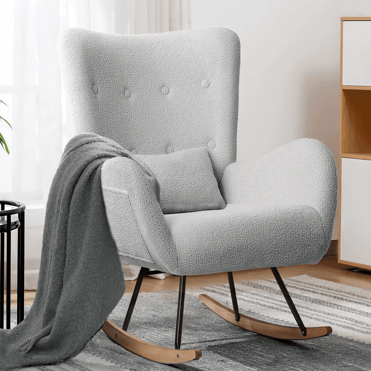 Waleaf Upholstered Rocking Chair for Small Spaces, Nursery, Bedroom ...