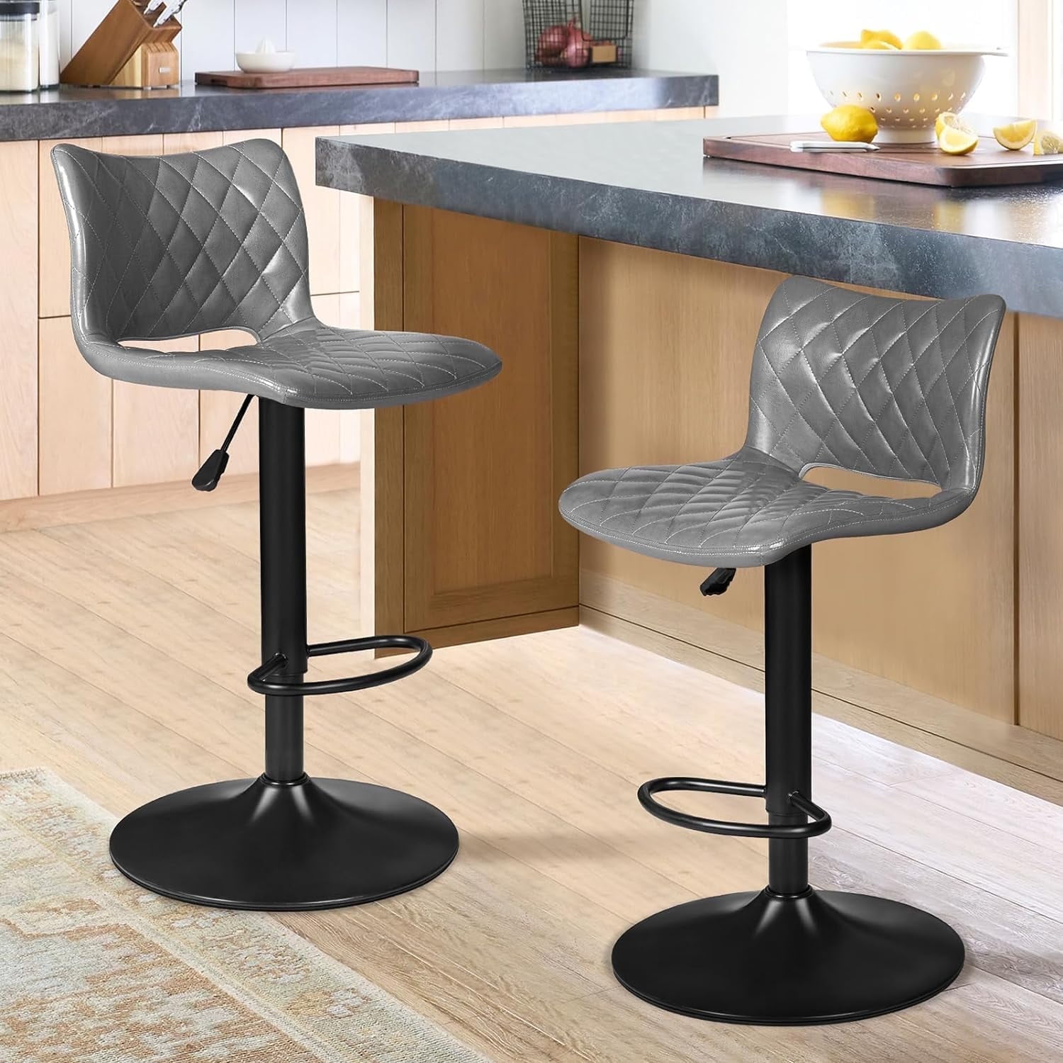 Waleaf Set of 2 Swivel Counter Height Bar Stools, Adjustable PU Leather ...