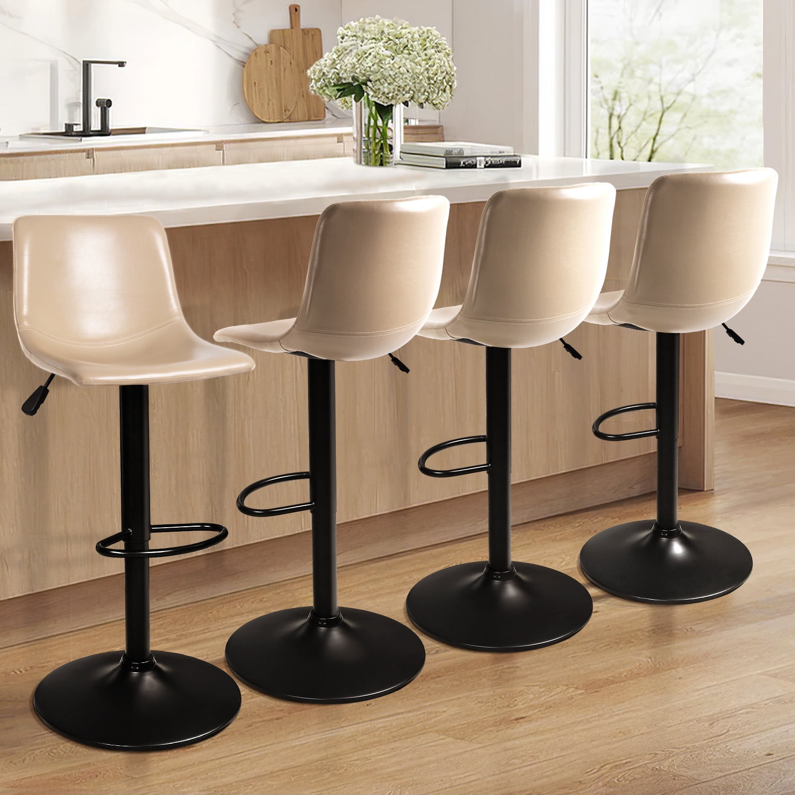 Waleaf Swivel Counter Height Bar Stools with Back Set of 4,Adjustable ...