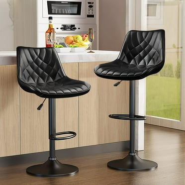 Walsunny Set of 4 Adjustable Leather Bar Stools with Metal Backs for ...