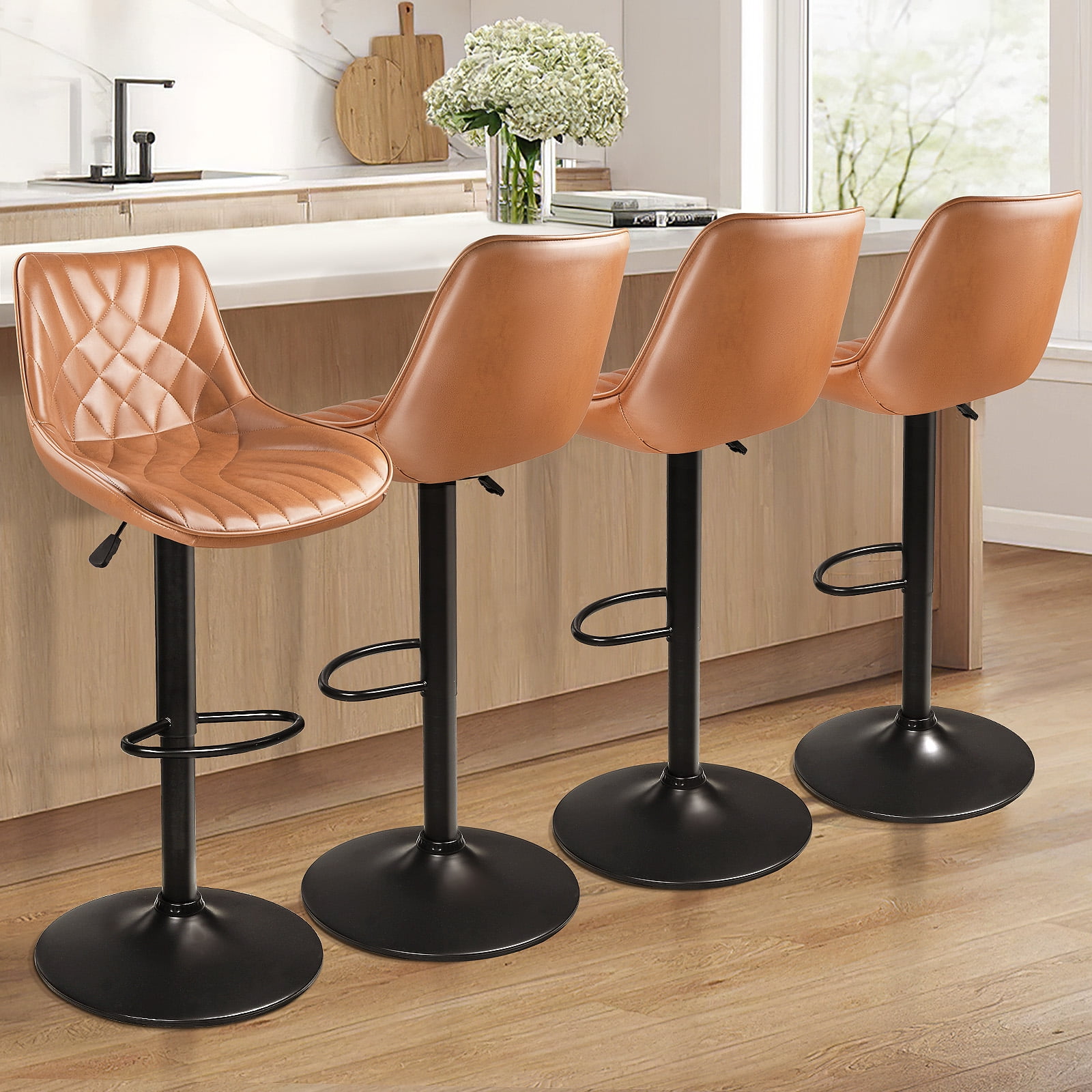 Waleaf Upholstered Bar Stools Set of 2, Adjustable Counter Height ...