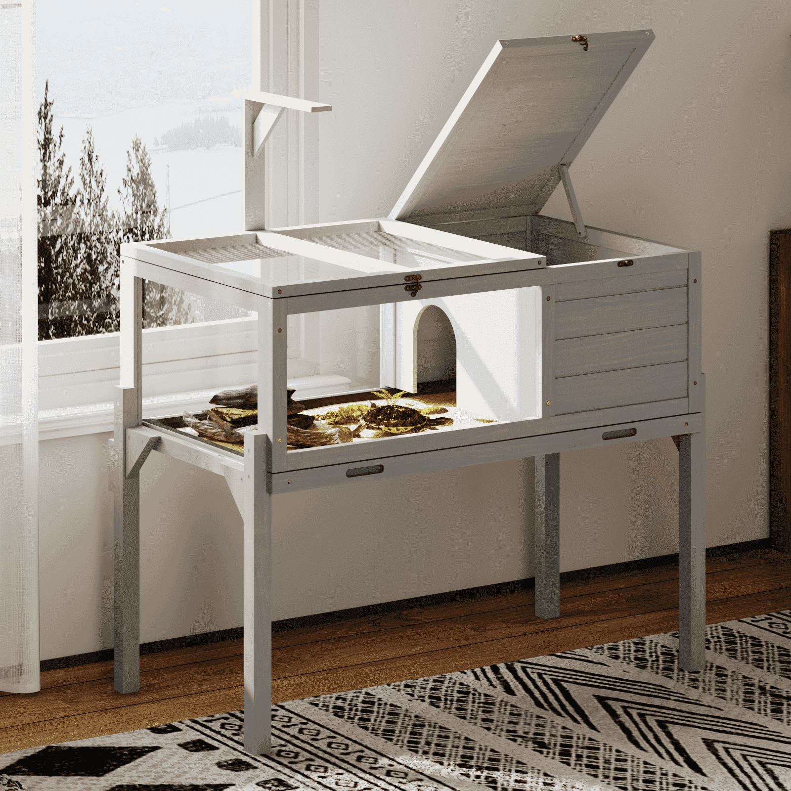 Waleaf Wooden Tortoise House with Detachable Legs, Large Tortoise ...