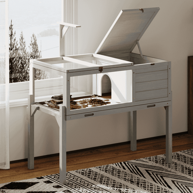 Waleaf Wooden Tortoise House with Detachable Legs, Large Tortoise ...