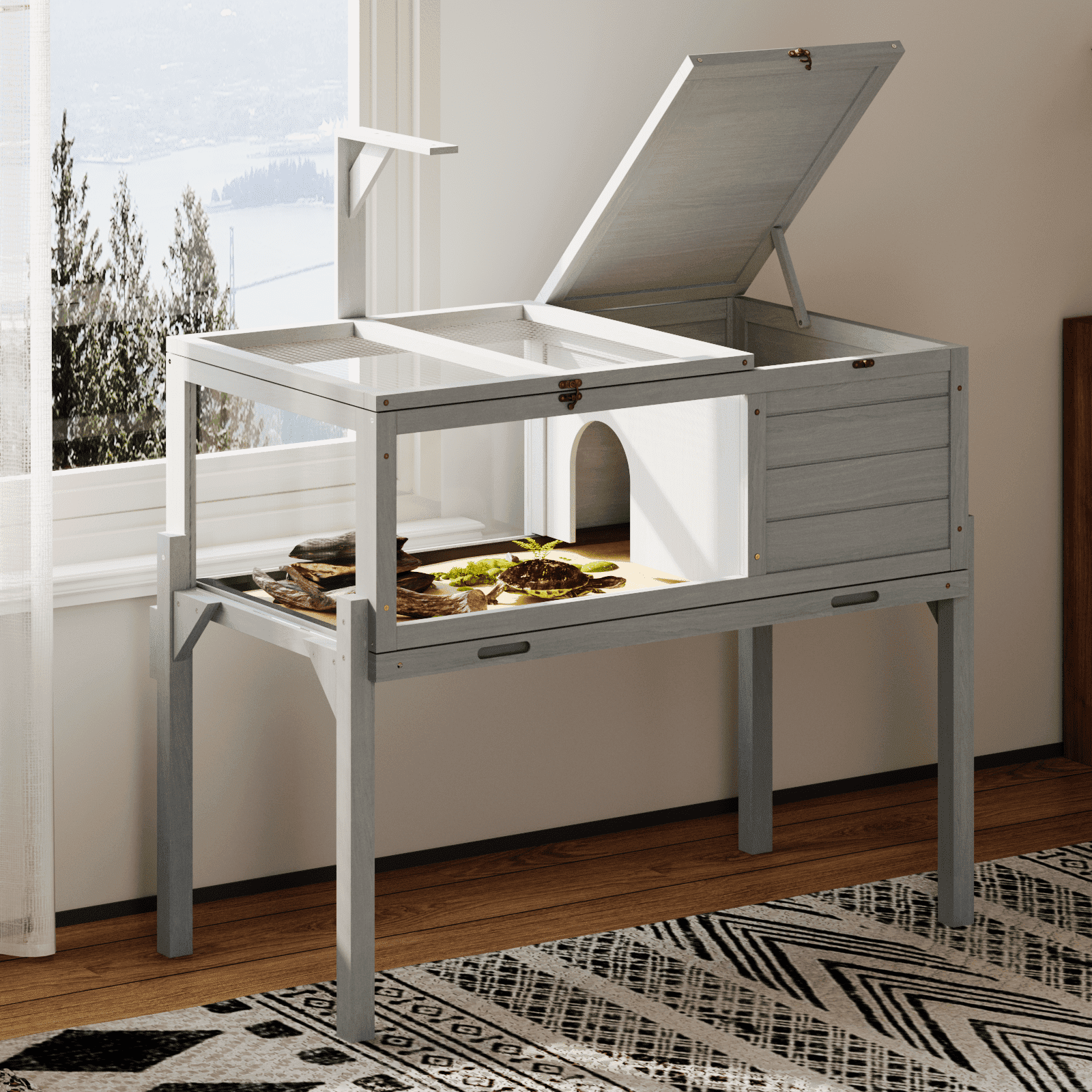 Waleaf Wooden Tortoise House with Detachable Legs, Large Tortoise ...