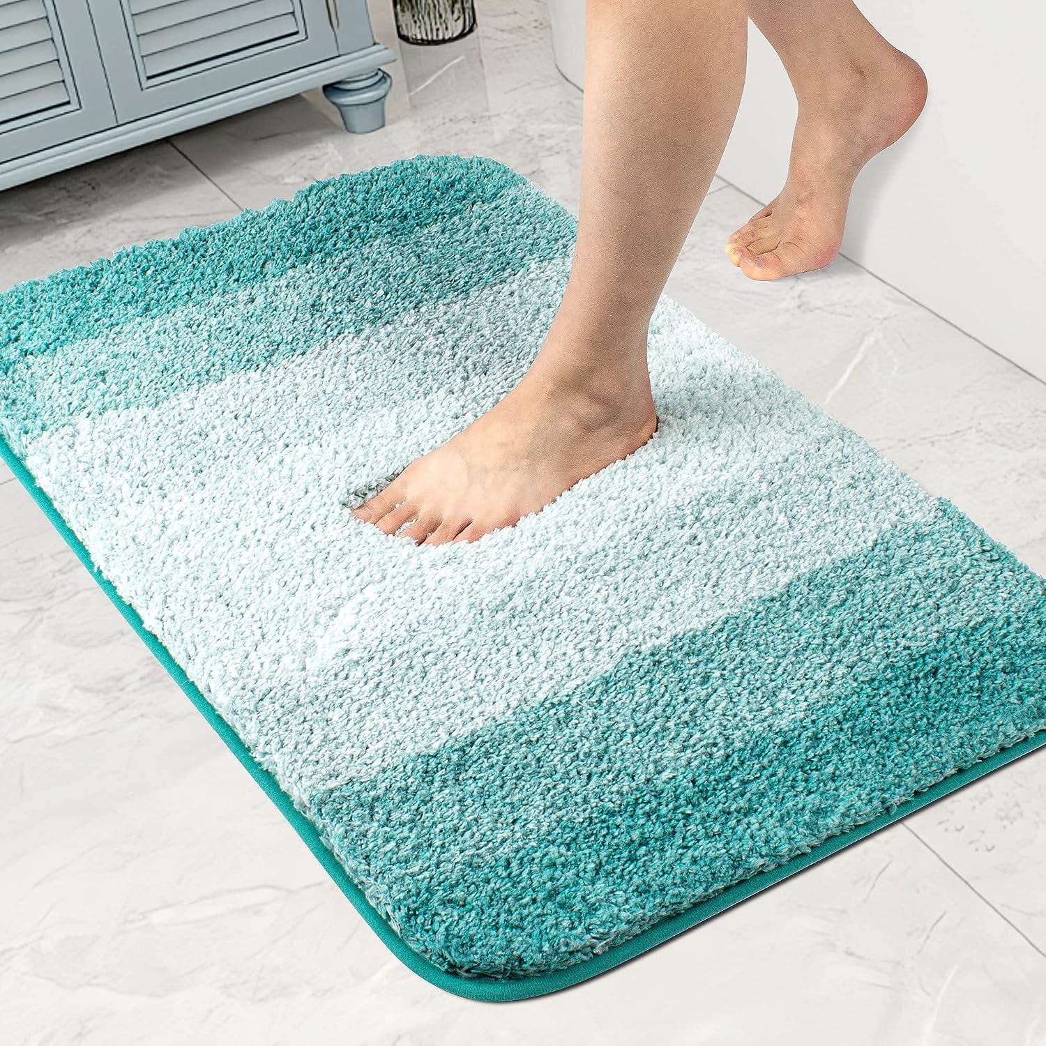 Walensee 20x32 Modern Ombre Turquoise Bath Rug: Machine Washable & Non ...