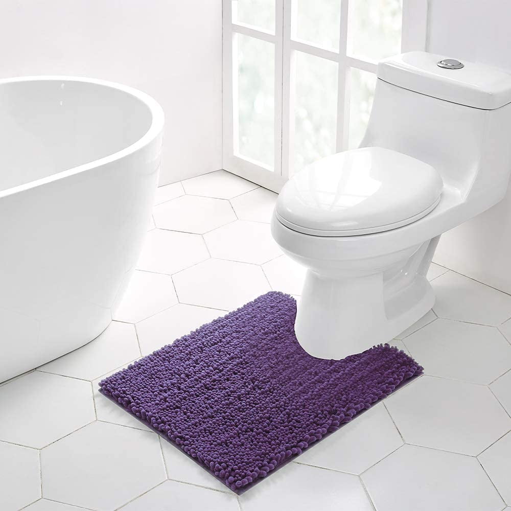 Walensee Non-Slip Bathroom Contour Rugs Chenille Soft Striped Plush ...