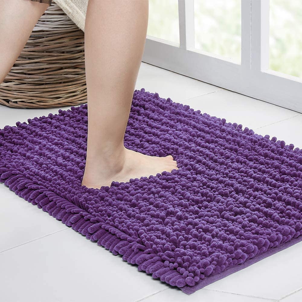 "Walensee Lavender Non-Slip Bathroom Rugs, Chenille Soft Striped Plush ...