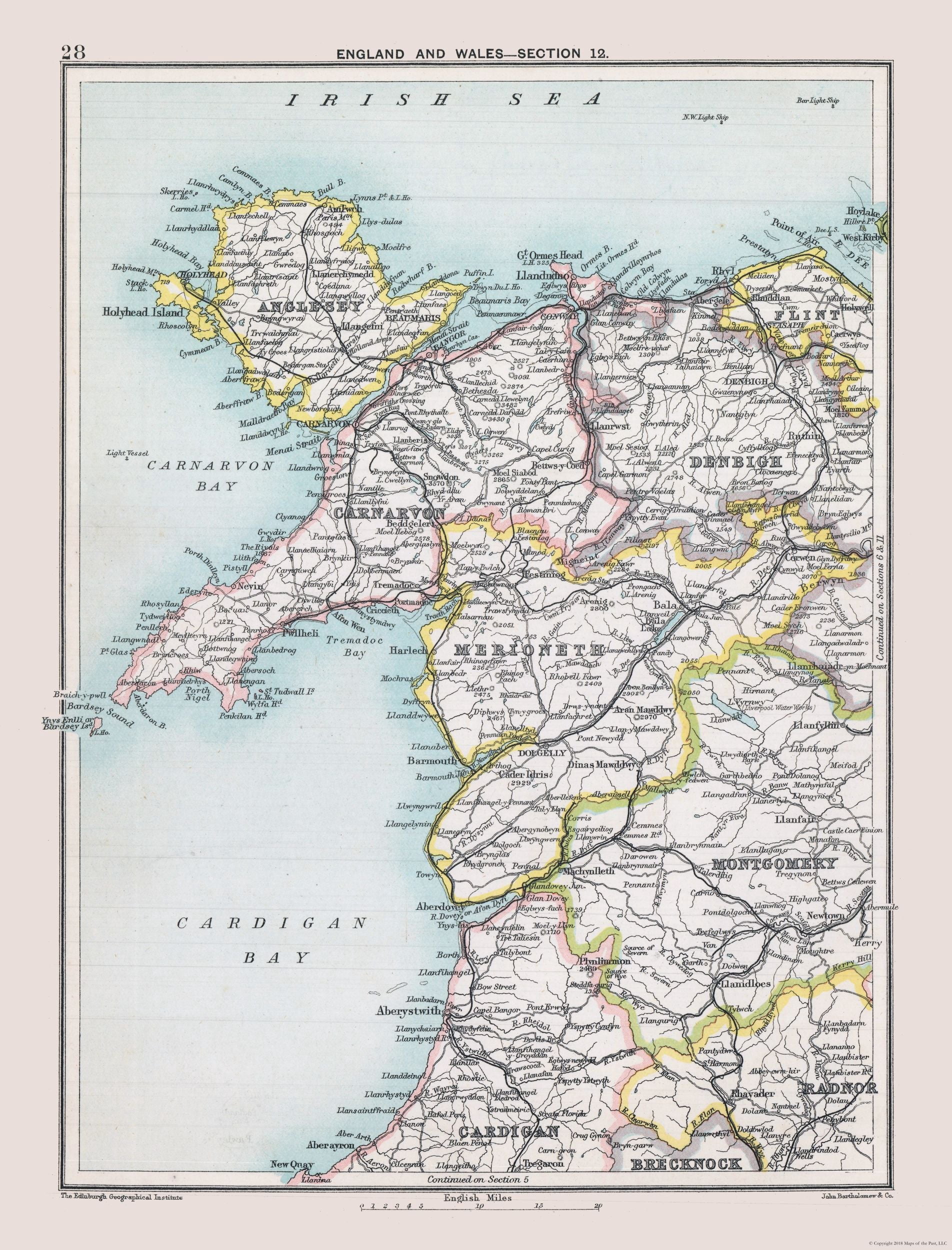 Historic Map - Wales England - Bartholomew 1892 - 23 x 30.21 - Vintage ...