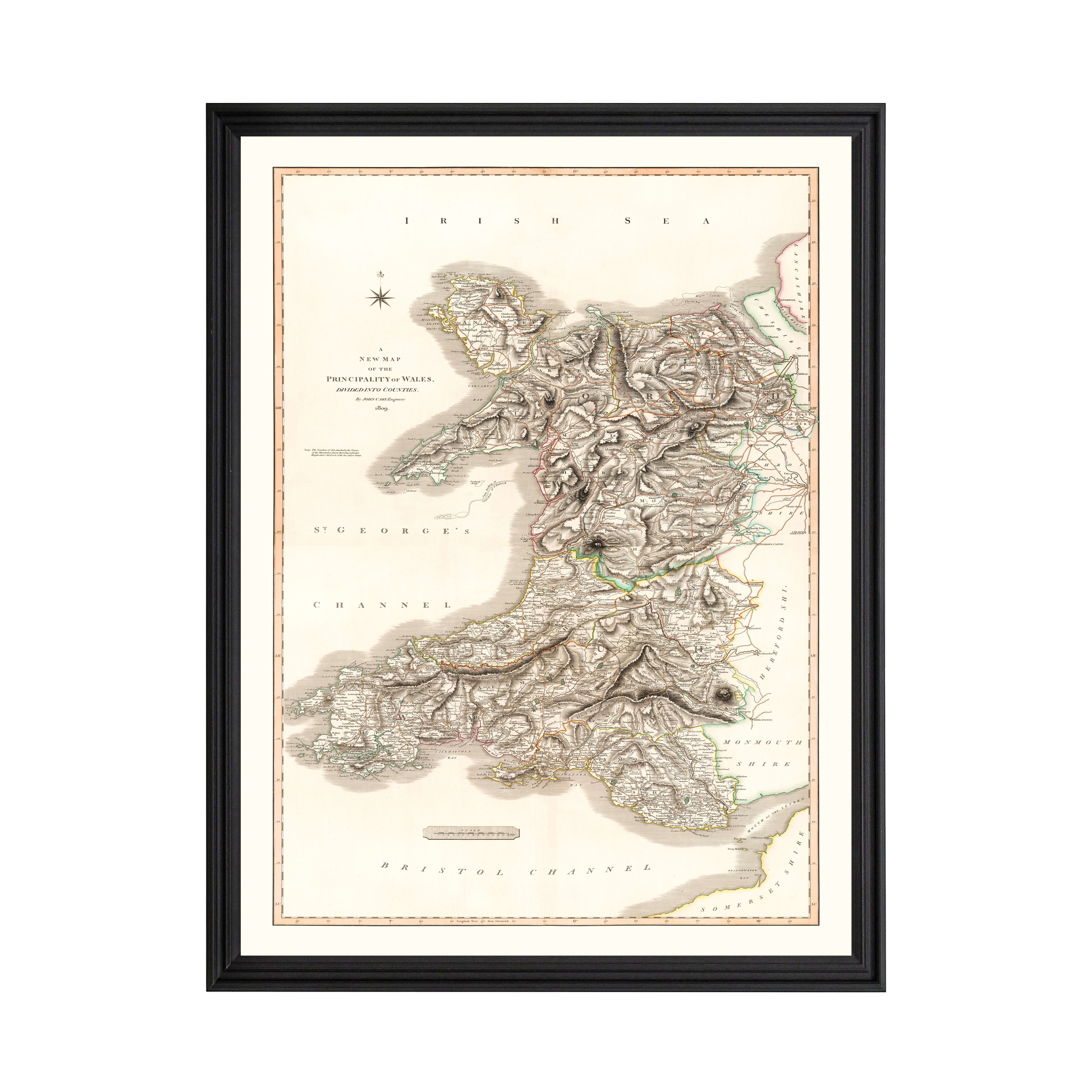 Wales Map, 1809 Vintage Map of Wales History Wall Decor Gift, Old Wales ...