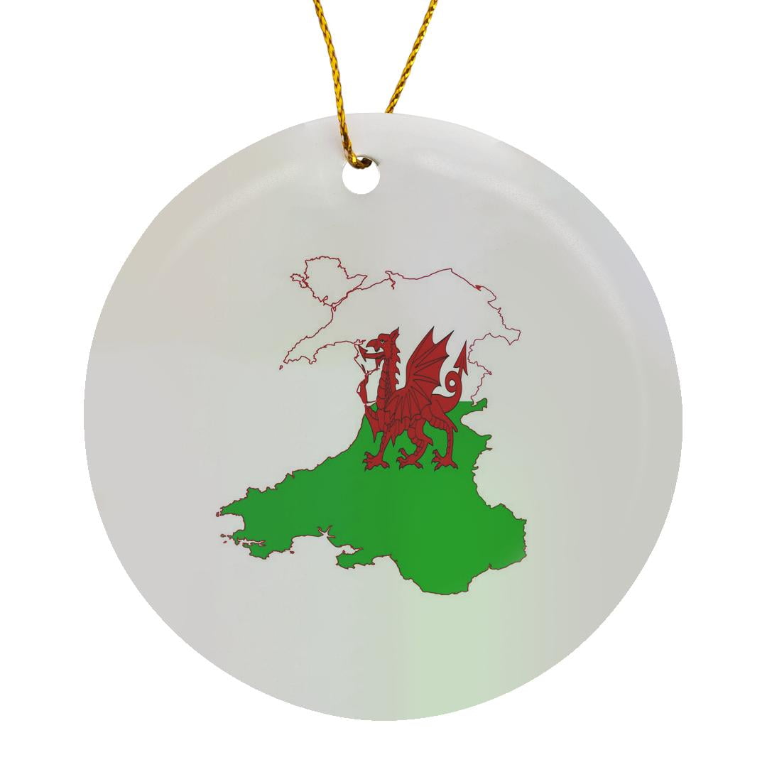 3drose, Wales Outline Map Filled with Welsh Flag, Circle Porcelain ...
