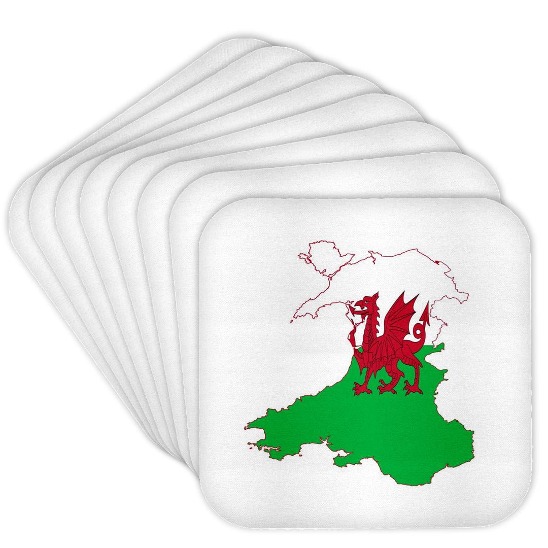 Wales Outline Map Filled With Welsh Flag, set of 8 Coasters - Soft ...