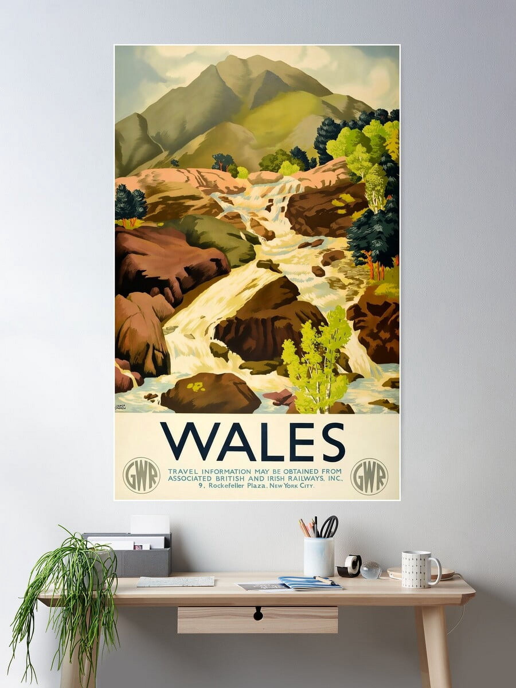 Wales Vintage Travel Poster Poster Wall Art, Modern Wall Decor For ...