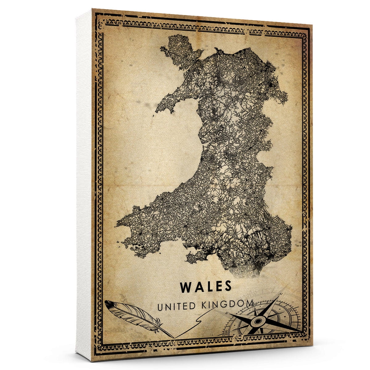 Wales country Vintage Map Prints Canvas, United Kingdom Map Art Canvas ...