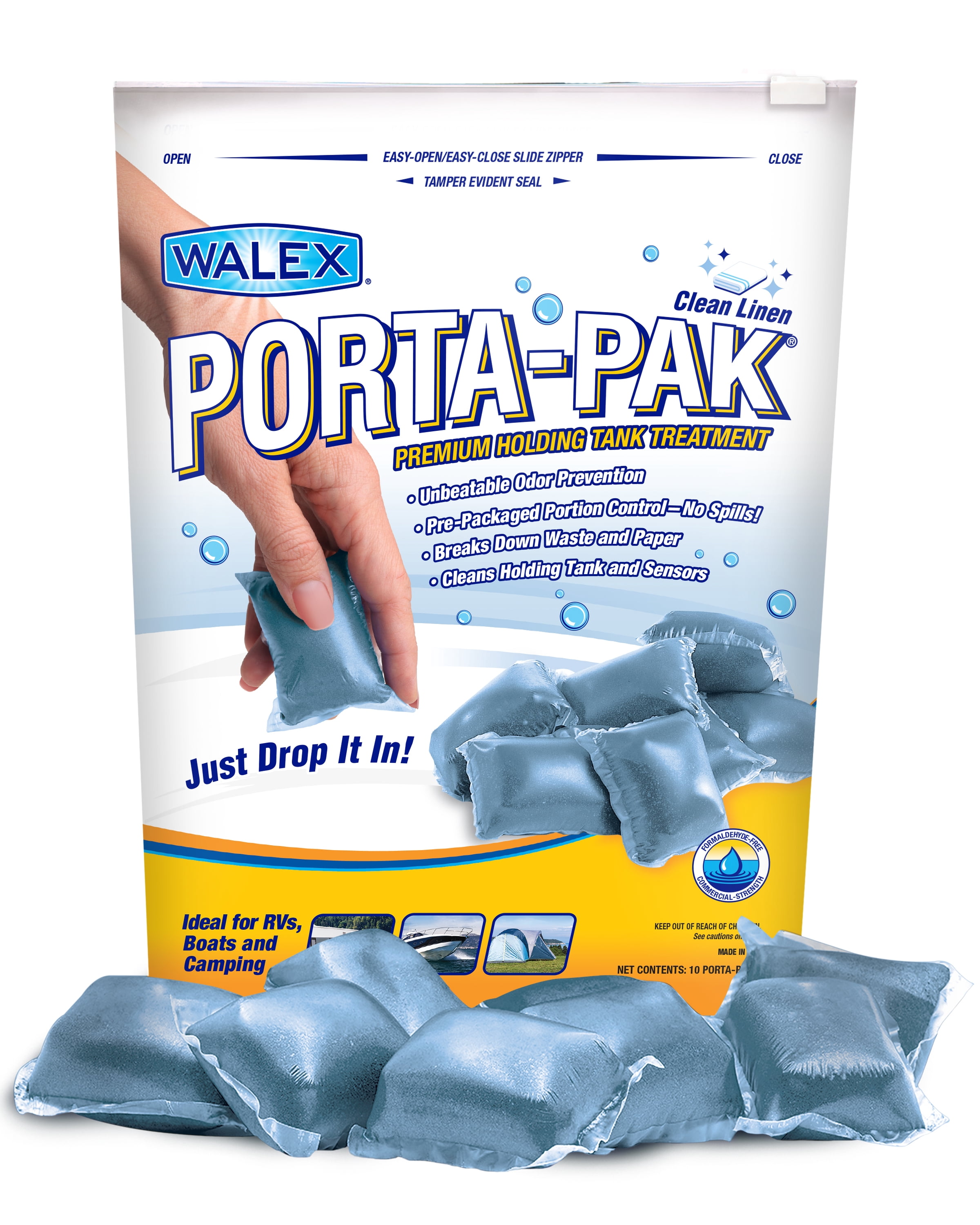 Walex Porta-Pak RV Toilet Treatment Pods, Black Tank Cleaner, 10-Pack ...