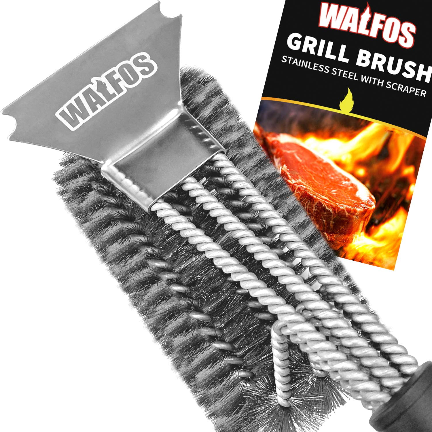 Walfos 18" BBQ Cleaning Brush, safe Grill BBQ Brush with Scraper,100% ...
