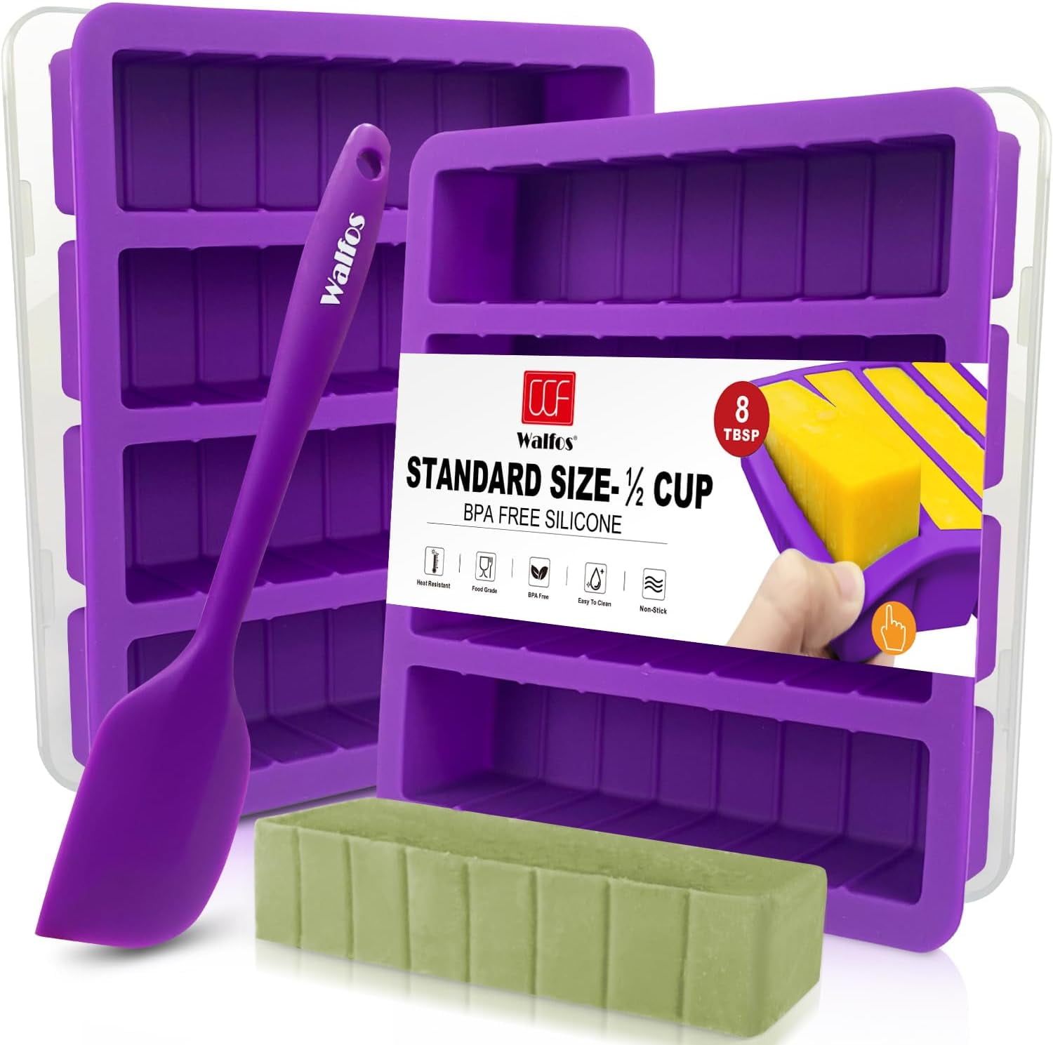 Walfos 2 Packs Silicone Butter Mold with Lid and Spatula, Non-Stick ...